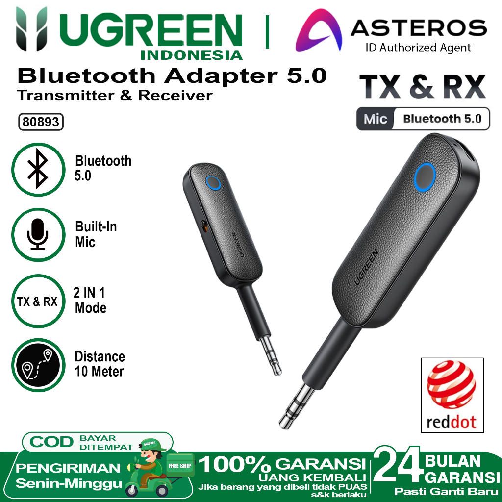 Jual UGREEN Bluetooth Receiver 5.0 Transmitter 2 IN 1 With 3.5mm 80893 | Shopee Indonesia