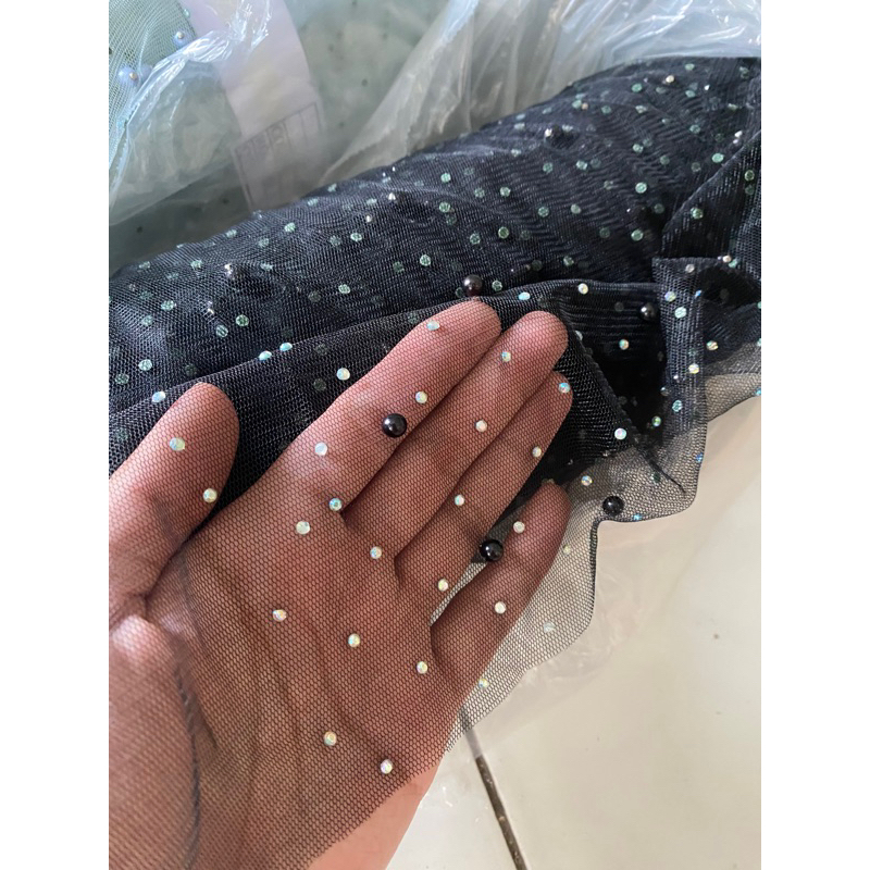 Jual Kain TILE STONE MUTIARA / TULLE RHINESTONE SWAROSKI / RHINE ...