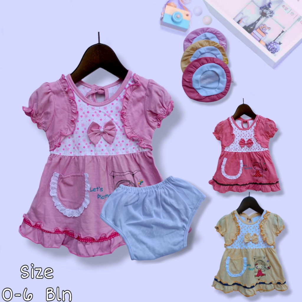 Jual 23542 SETELAN BAJU BAYI PEREMPUAN SET TOPI BAJU ANAK CEWEK DRES ...