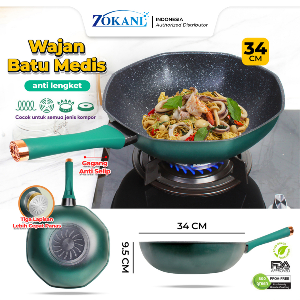 Jual ZOKANI Wajan Batu Medis Persegi Delapan Emerald Green Premium ...