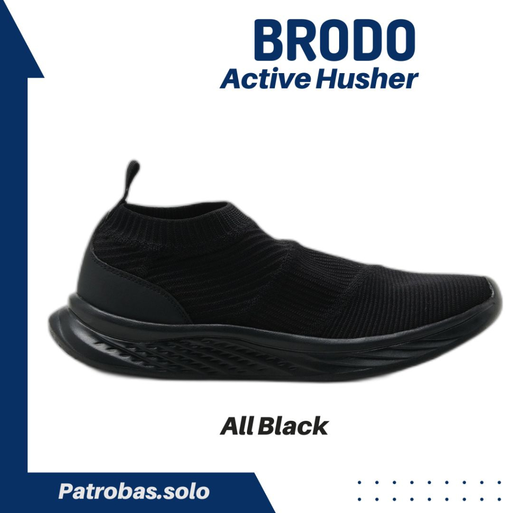 Jual BRODO Active Husher Full Black Sepatu Sneakers Slip On Casual Pria ...