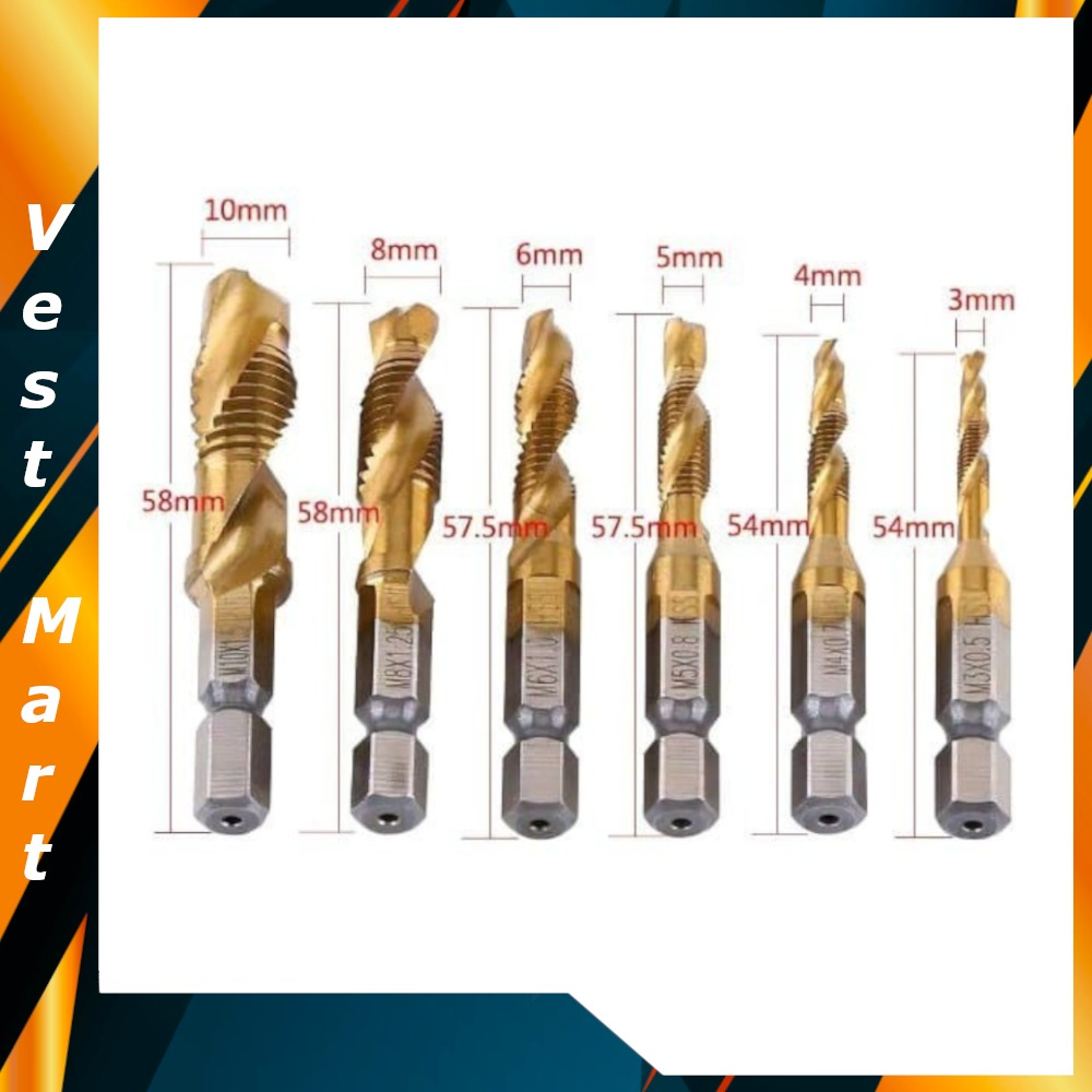 Jual Mata Bor 6PCS Pembuat Ulir Drat Drill Tap Set Hex Twist Spiral ...