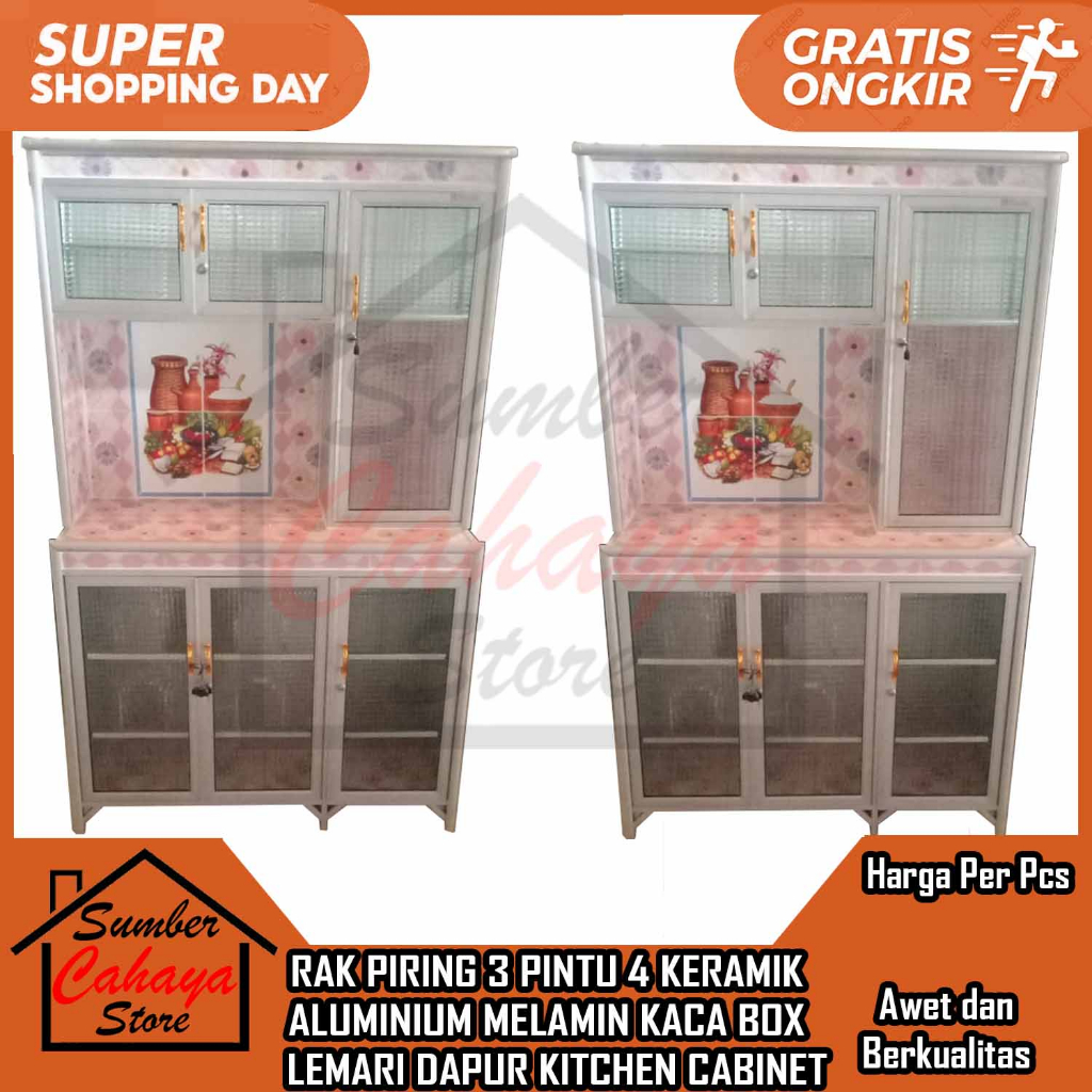 Jual [Kargo] RAK PIRING 3 PINTU 4 KERAMIK ALUMINIUM TRIPLEX MELAMIN ...