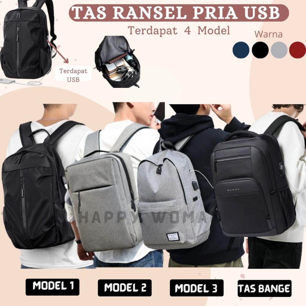 Jual Tas Ransel Pria USB Charger Tas Sekolah Waterproof Multifungsi Tas ...