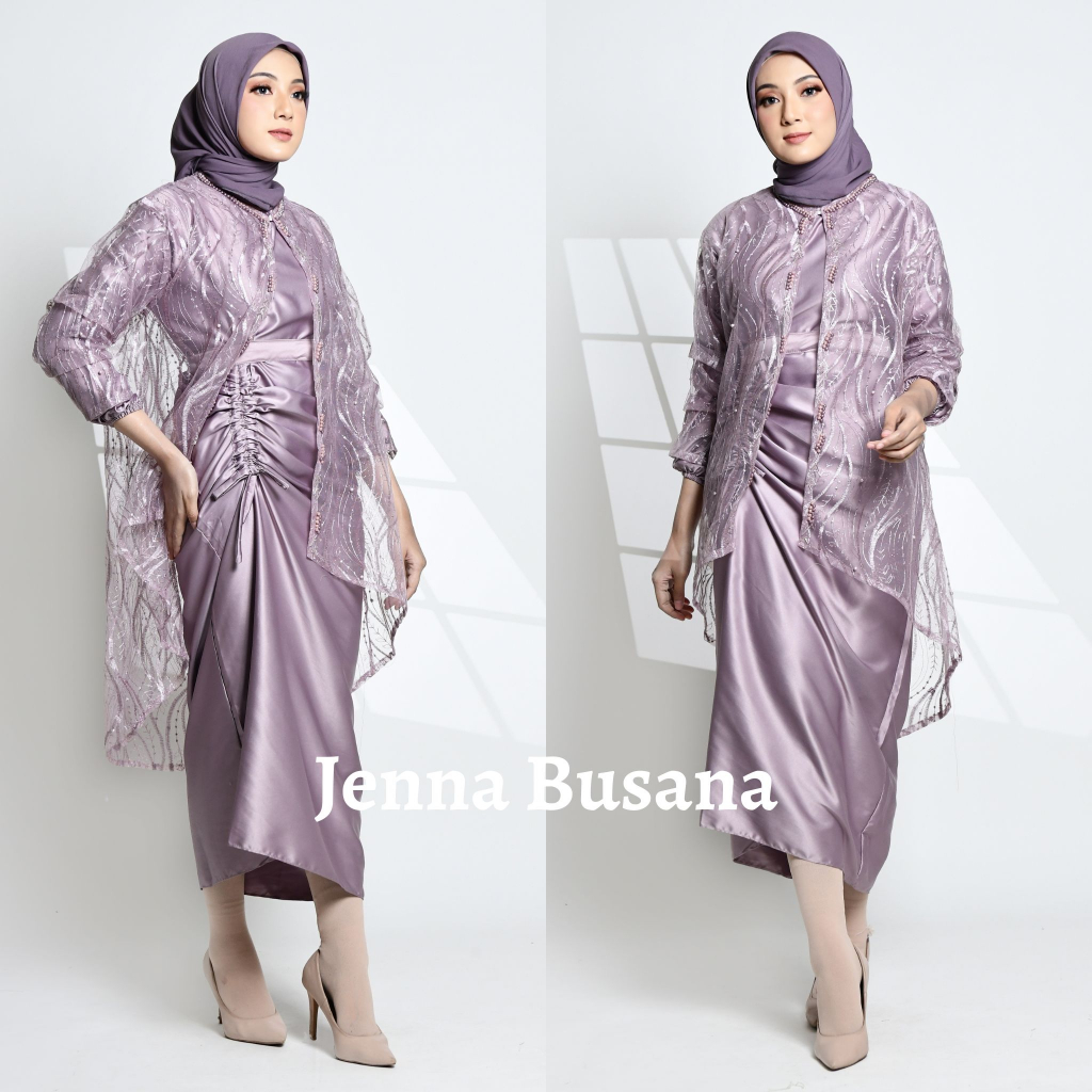 Jual READY JUMBO XXL - GAMIS SAGE GREEN MAUVE AGHNIA SATIN SILK DRESS 2 ...