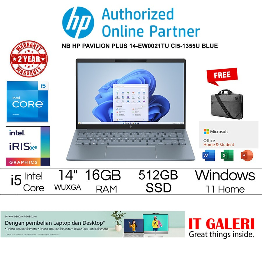 Jual [ FREE GOPAY ] HP PAVILION PLUS 14-EW0020TU | 14-EW0021TU CI5-1355U/16GB/512GB/14.0/WIN11 ...