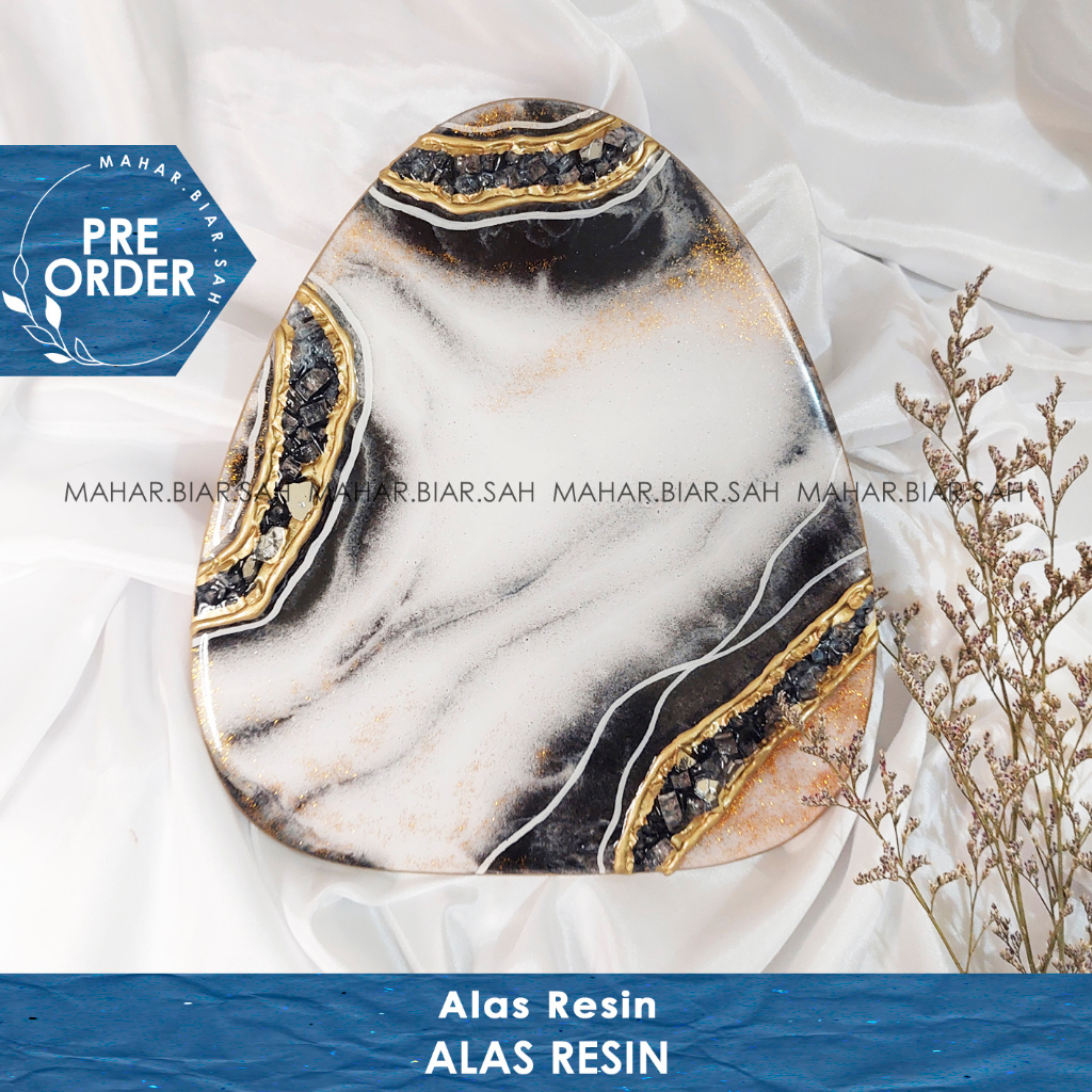 Jual PO 24 x 26 cm Alas Resin Gold Black & White / resin tetes hitam ...