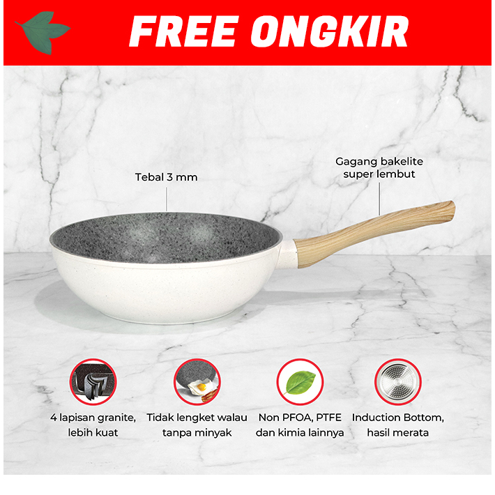 Jual Cypruz White Granite Fry Wok / Wajan Tebal Anti Lengket | Shopee Indonesia