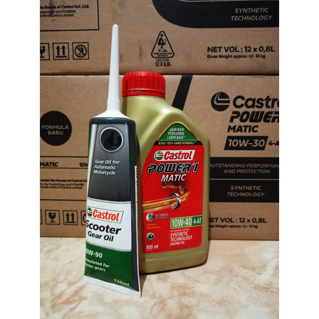 Jual PAKET OLI MESIN CASTROL POWER 1 MATIC 10W-40 800ML DAN GARDAN CASTROL 120ML | Shopee Indonesia
