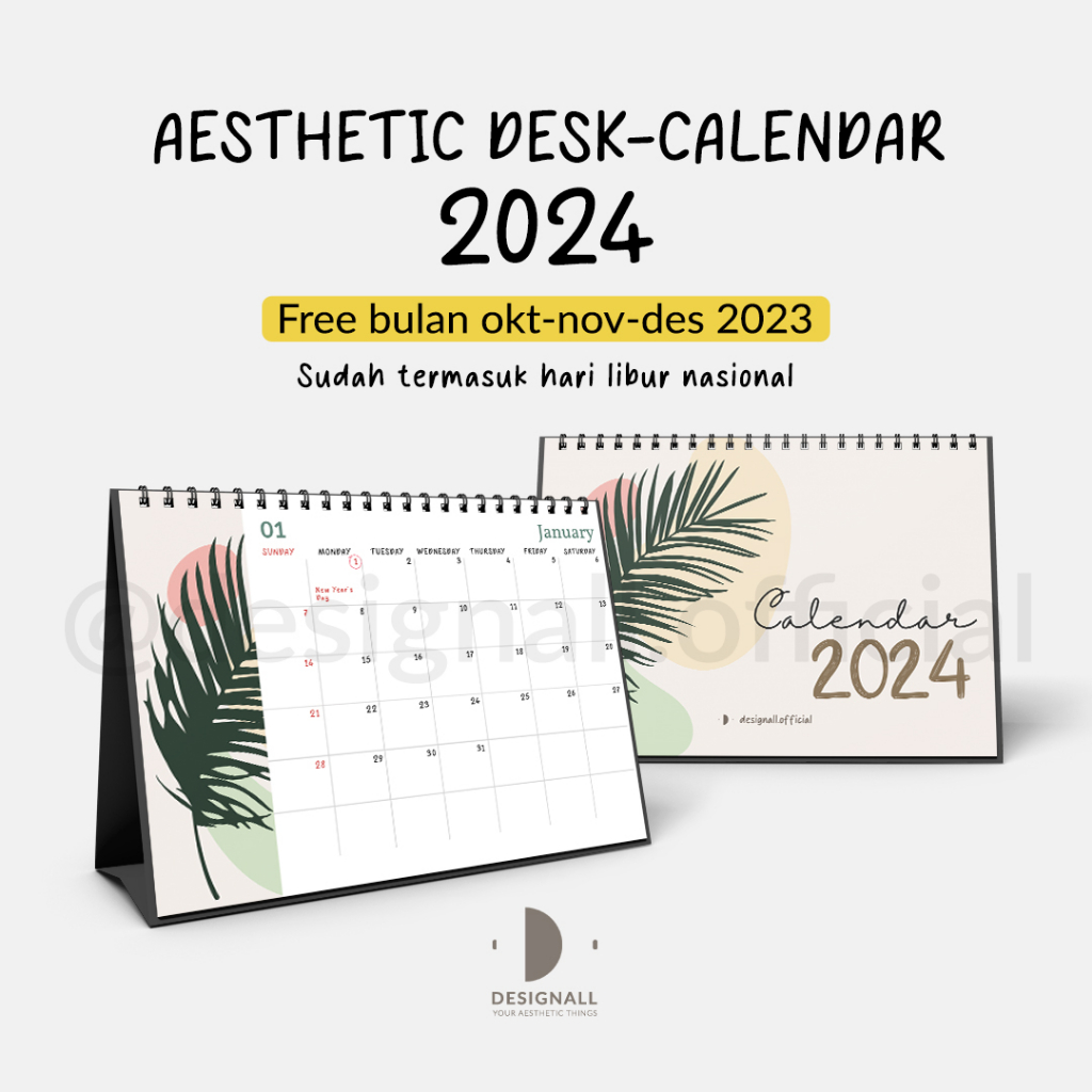 Jual Designall Kalender 2024 Aesthetic Meja / Kalender Duduk Spiral PL ...