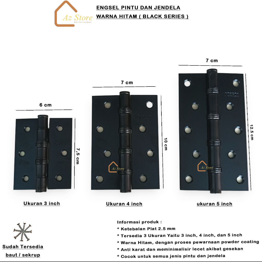 Jual Engsel Pintu Rumah Hitam 3 inch 4 inch 5 inch Engsel Jendela Tebal ...