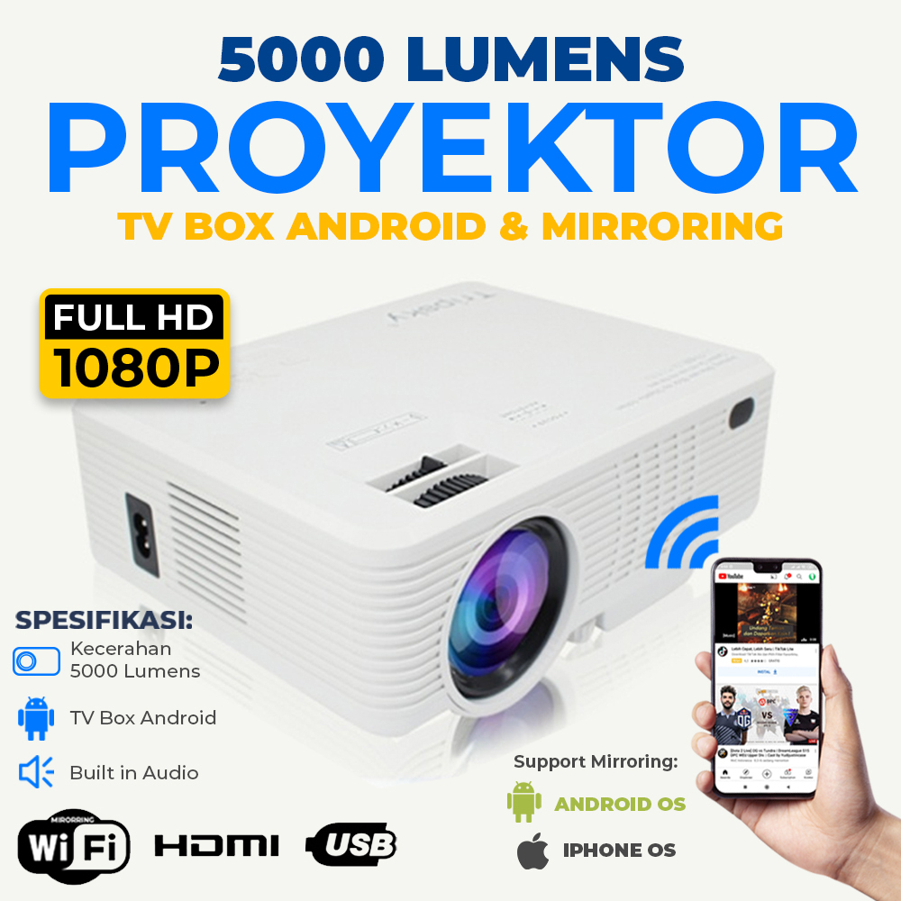 Jual Proyektor projector Android & Mirroring Miracast - 5500 Lumens ...