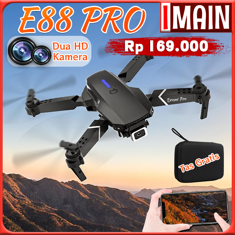 Jual 𝒊𝑴𝒂𝒊𝒏 Drone E88 Pro 2 HD Camera Shoot Murah Original D2 FPV RC ...