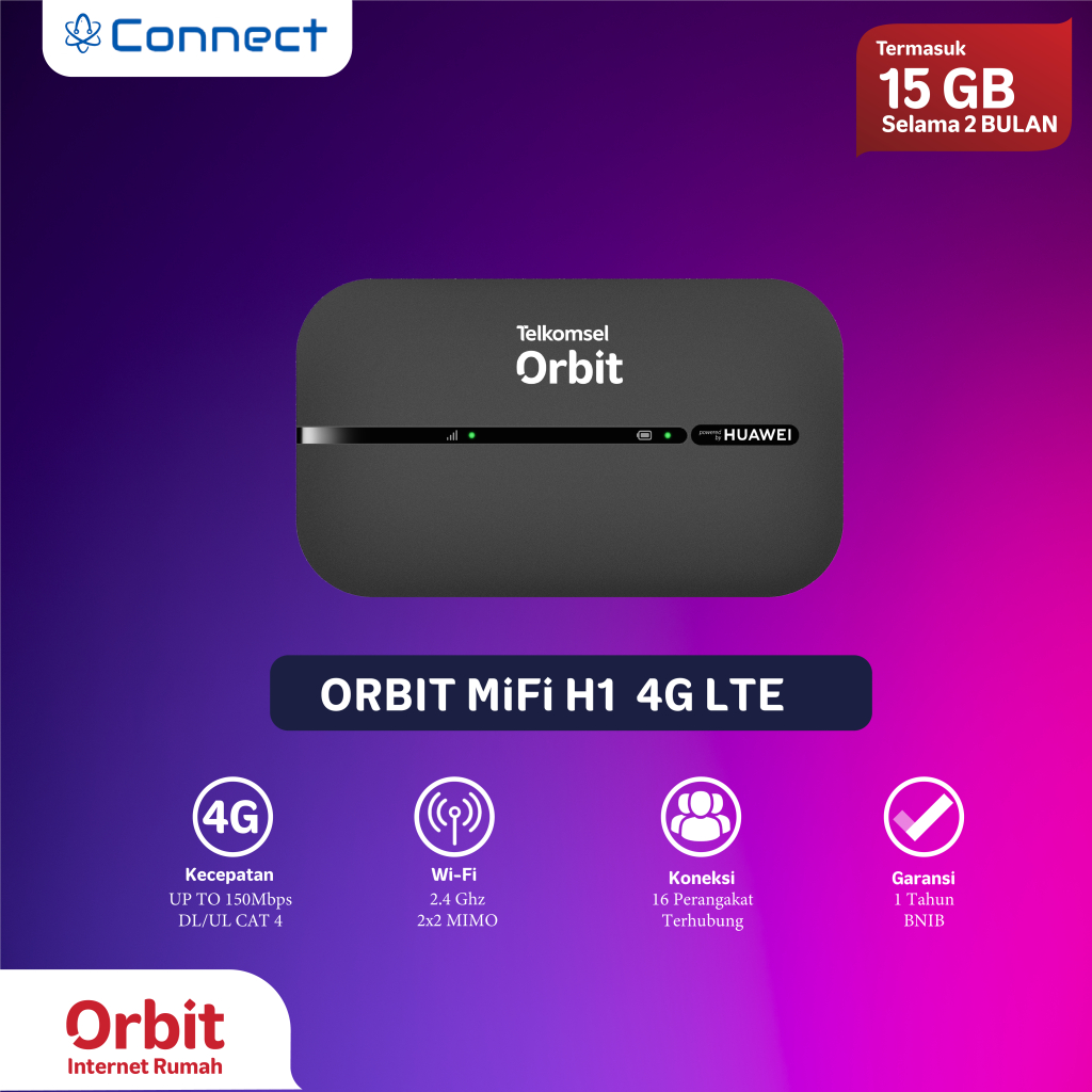 Jual Telkomsel Orbit Mifi H1 Portable Modem Wifi 4G High Speed - Hitam ...