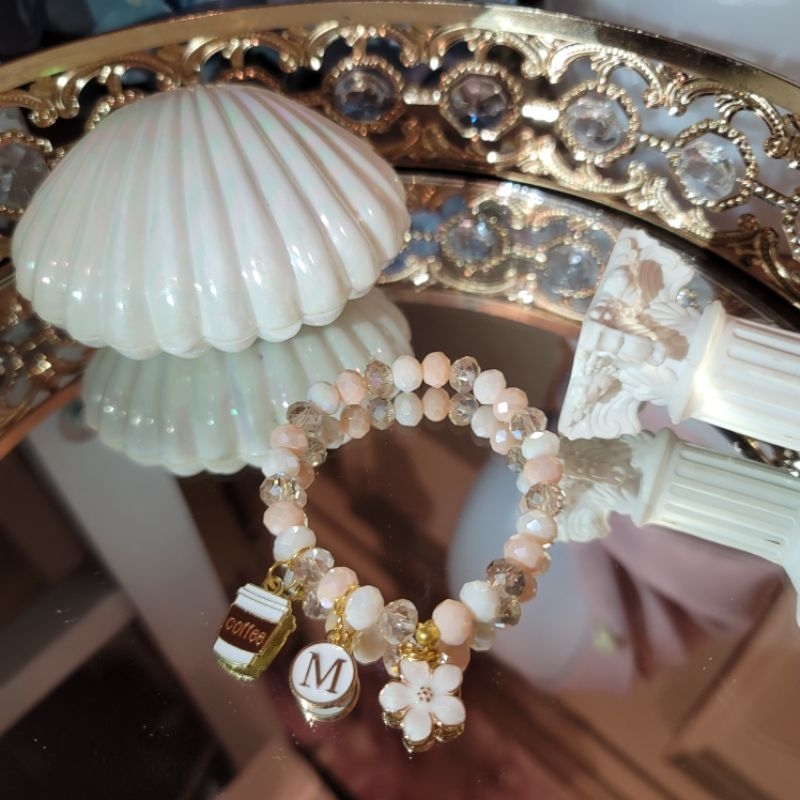 Jual gelang inisial 1 huruf selebgram korea kristal inisial bunga kupu ...