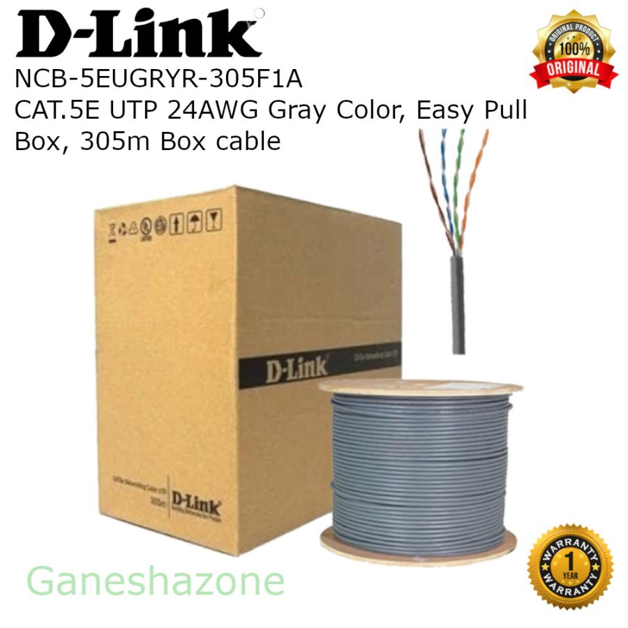 Jual D-LINK CAT.5E UTP 24AWG Gray Color, Easy Pull Box, 305m Box cable ...