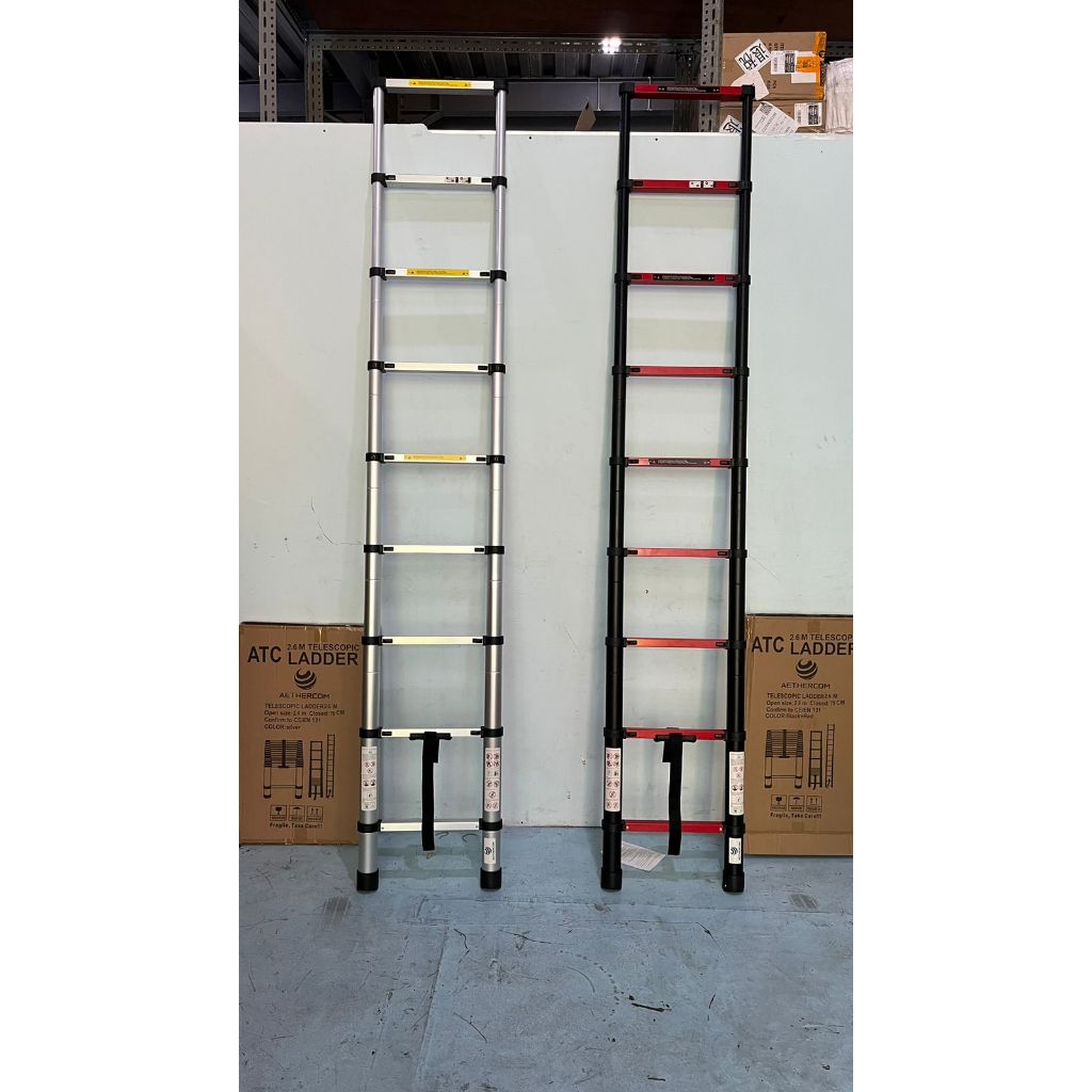 Jual TANGGA LIPAT TELESKOPIK SINGLE LADDER 2.6M - MERAH HITAM & SILVER ...