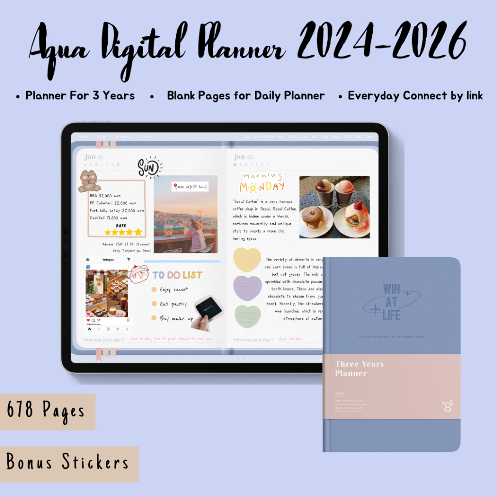 Jual Digital Daily Planner for three years --- Aqua Digital Planner ...