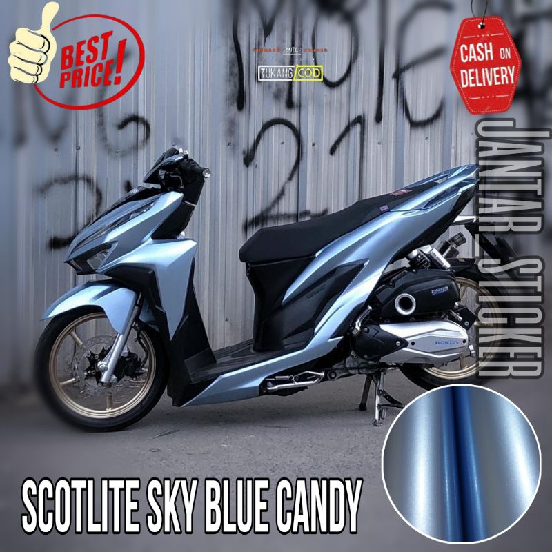 Jual Stiker Scotlite Sky Blue Candy Mettalik Stiker Skotlet Motor Biru ...