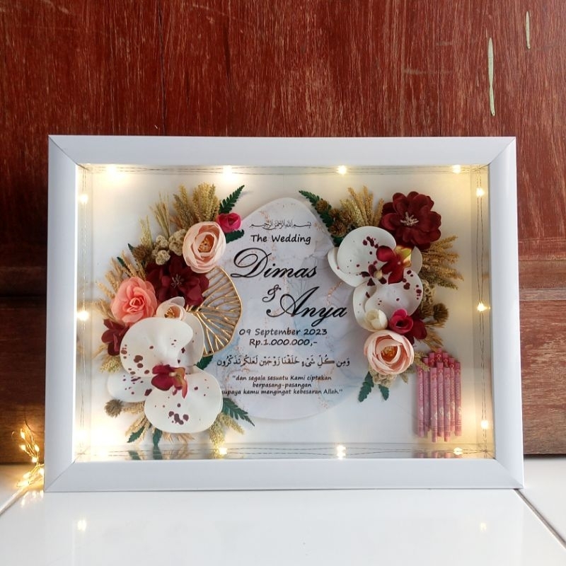 Jual mahar tetes air marble bunga anggrek, uk.luar frame 30x40, mahar ...