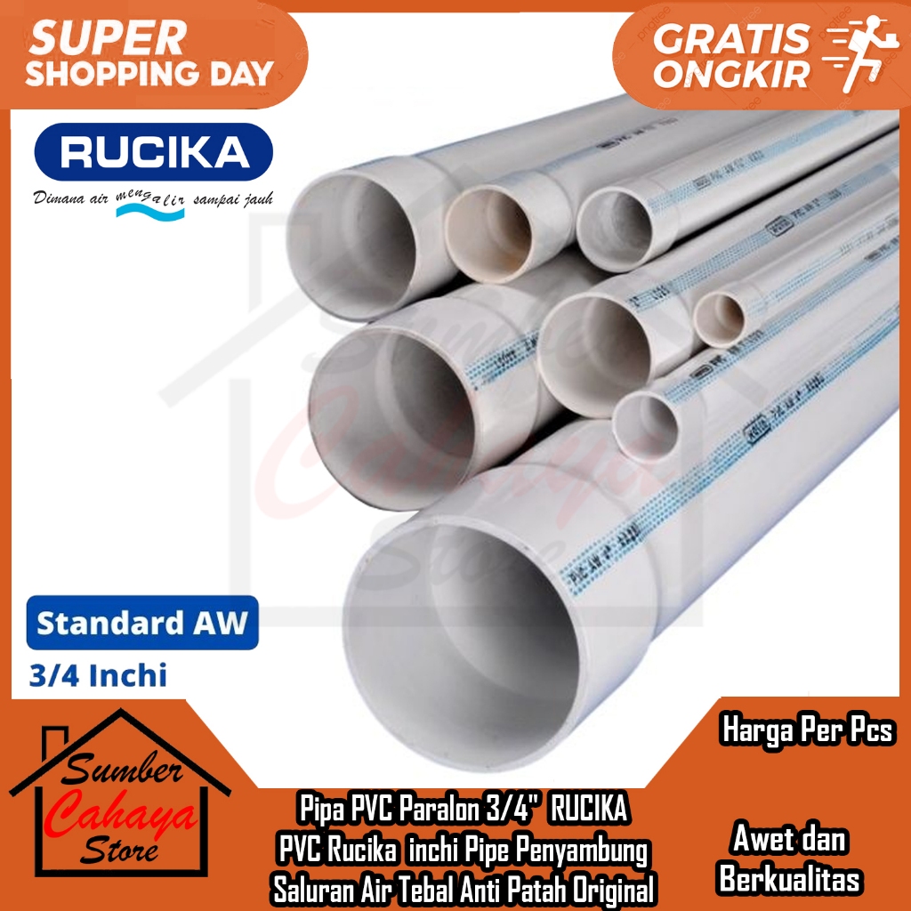 Jual Pipa PVC Paralon 3/4" Inch 3 per 4 inchi in Wavin Rucika AW 4 Meter SERBAGUNA TEBAL ANTI ...