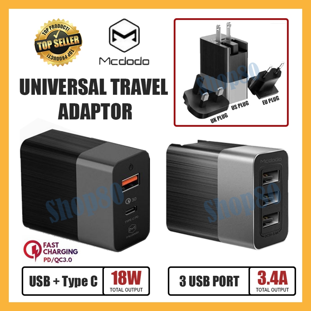 Jual McDodo Universal Travel Adaptor 3 Port USB / USB + Type C ...