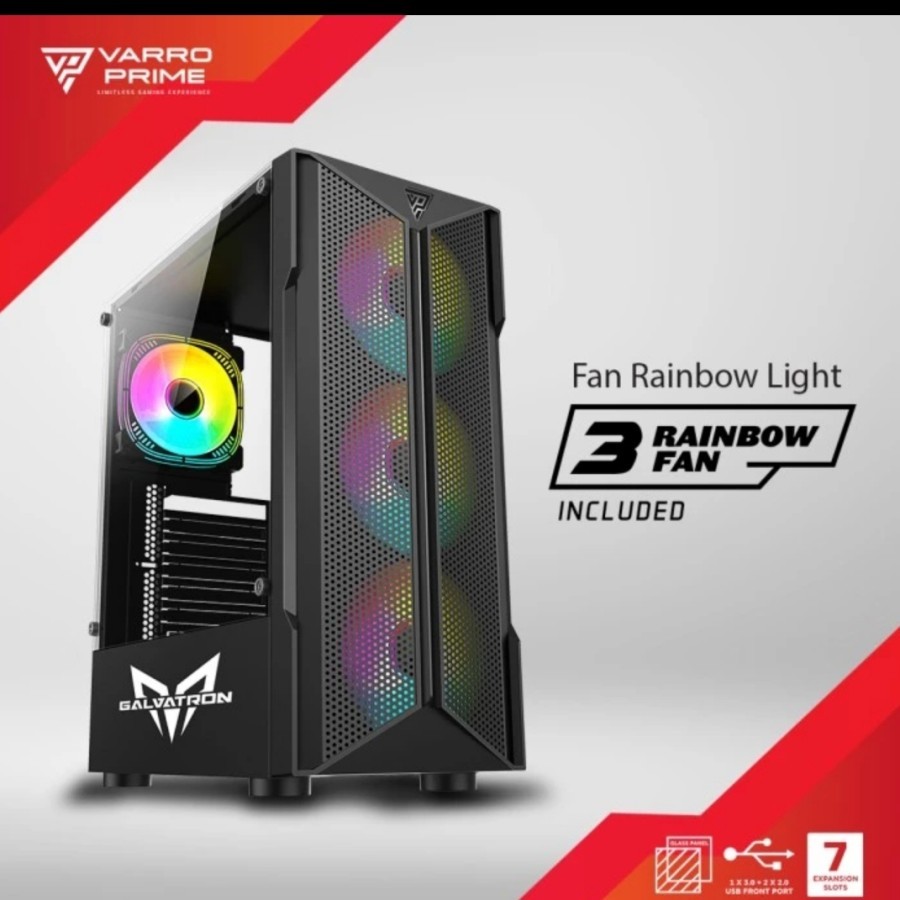 Jual Pc Case Varro Prime Micro-atx tempered glass free 3 fan 120mm usb ...