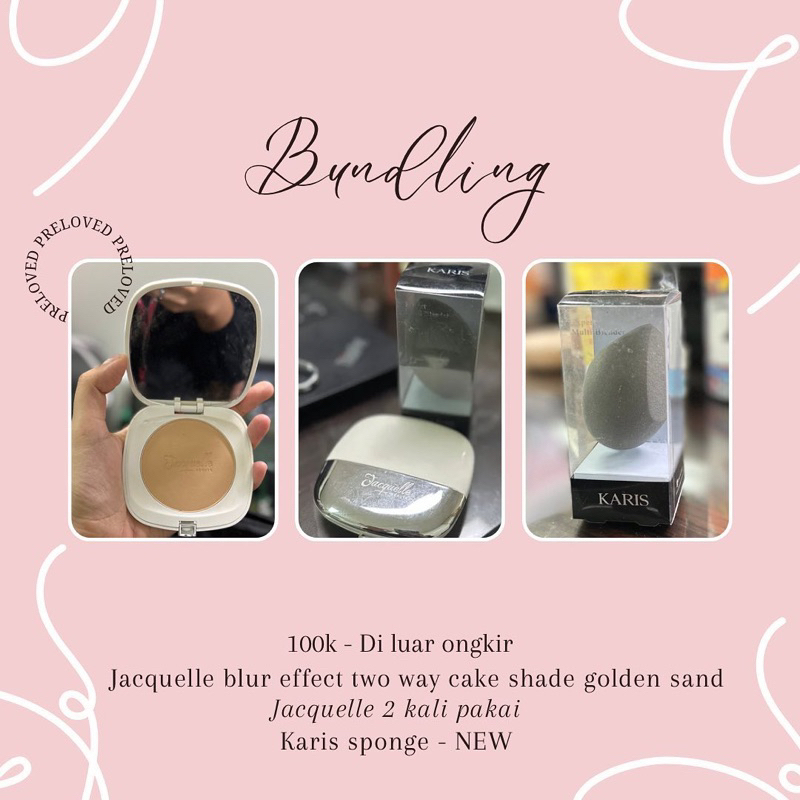 Jual Jacquelle two way cake shade golden sand / Beauty blender Karis ...