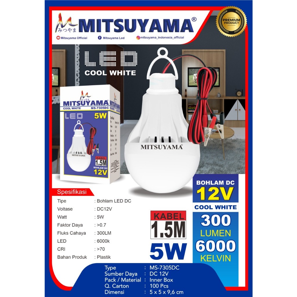 Jual Lampu Bohlam LED DC 12v 5 Watt Mitsuyama Colok Aki / Solar Panel ...