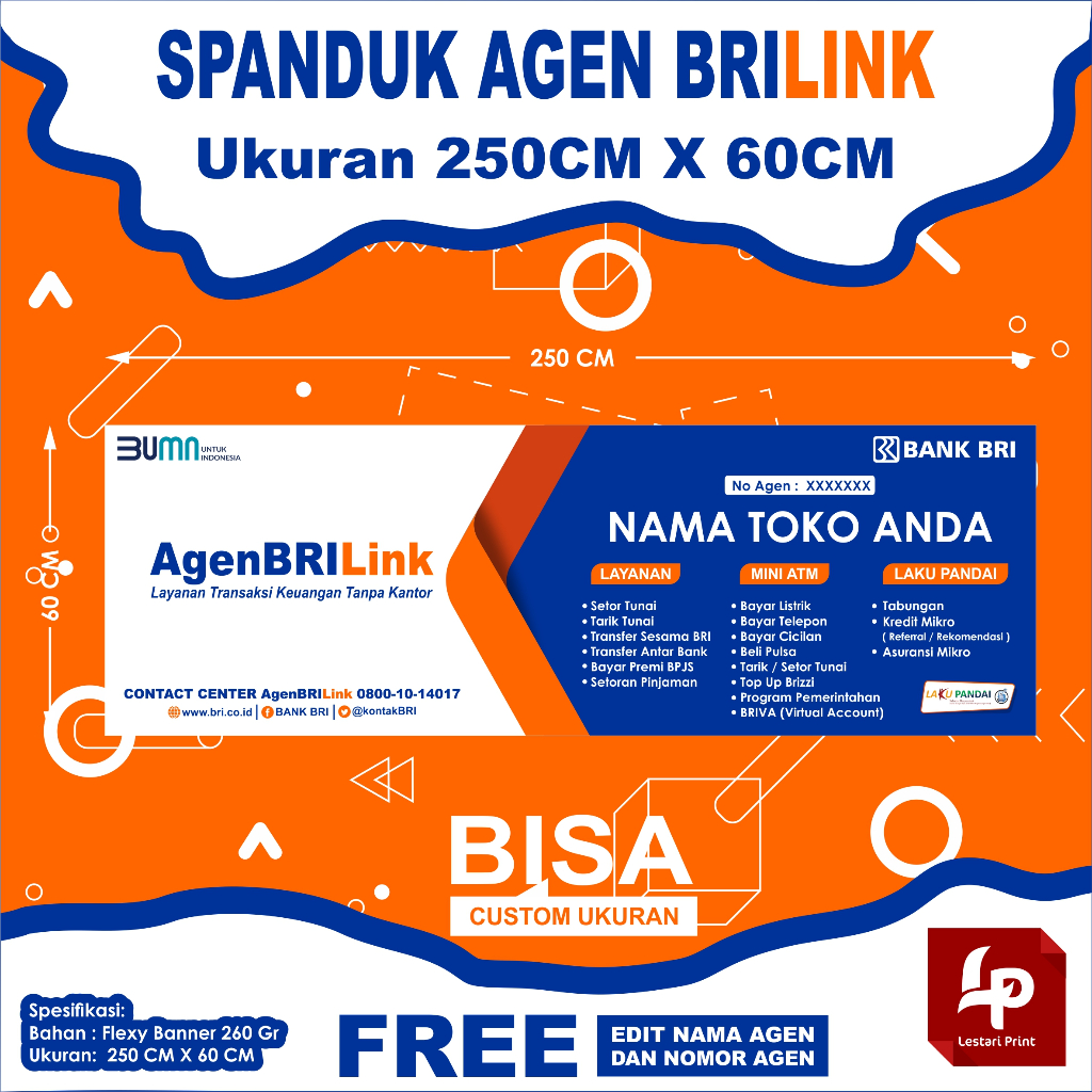 Jual SPANDUK BRILINK 250CM X 60CM / SPANDUK AGEN BRILINK / BANNER AGEN ...