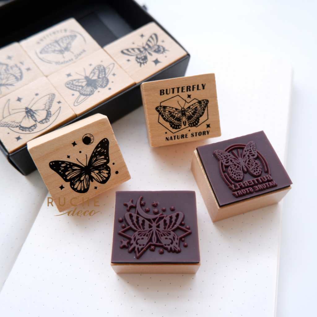 Jual RUCHE DECO - 1 pcs Stamp Set - Wooden Rubber Stamp Butterfly Kupu ...