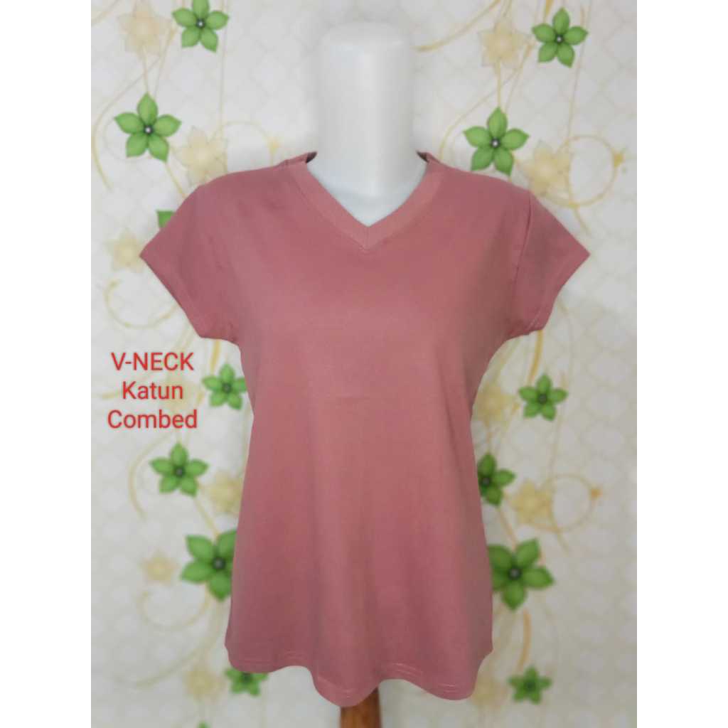 Jual KAOS V-NECK POLOS WANITA | KAOS KATUN COMBED ASLI 100 % | Shopee ...