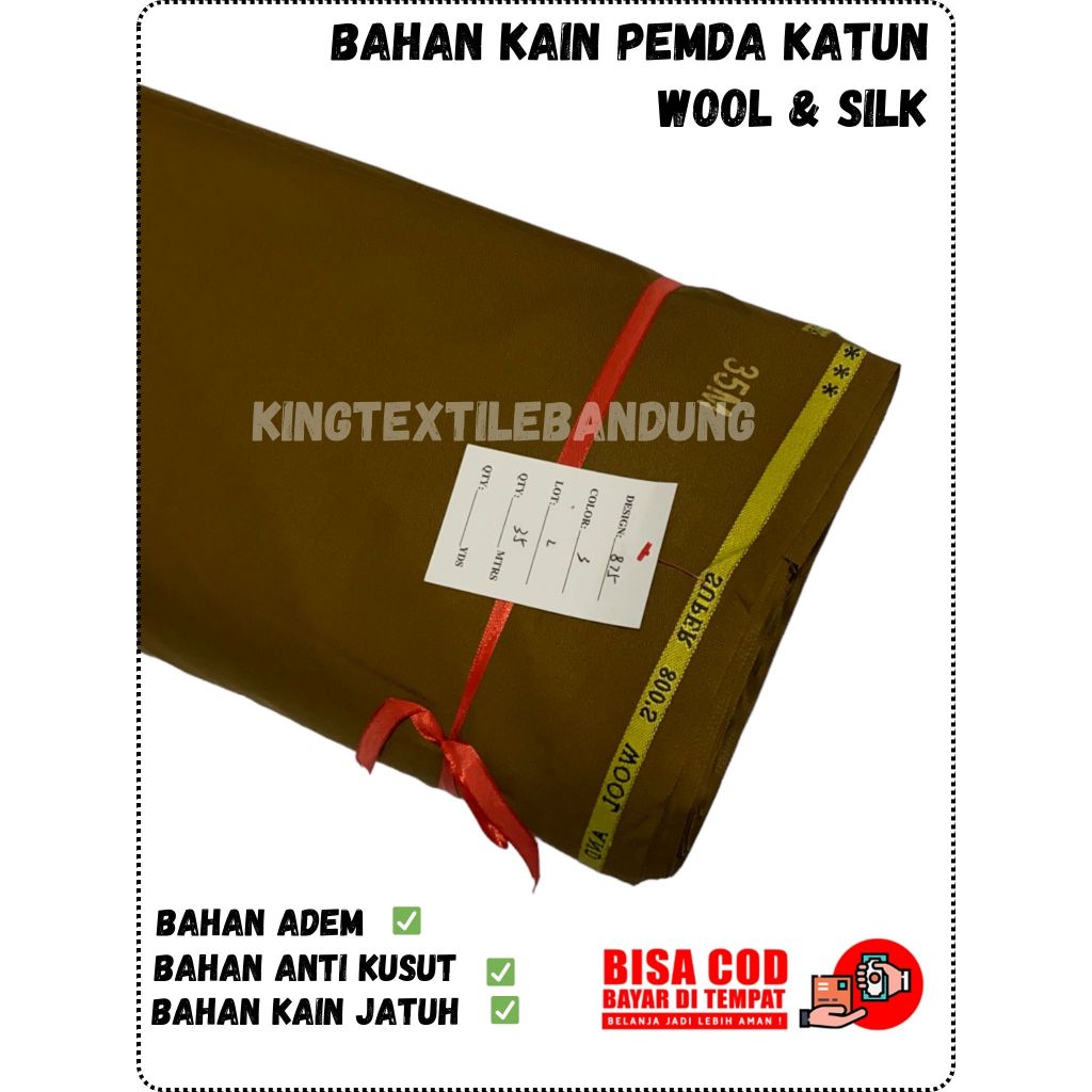 Jual KAIN PEMDA KHAKI SUPER PREMIUM BAHAN KAIN WOOL SILK PREMIUM PNS SERAGAM PEMDA BAHAN KATUN ...