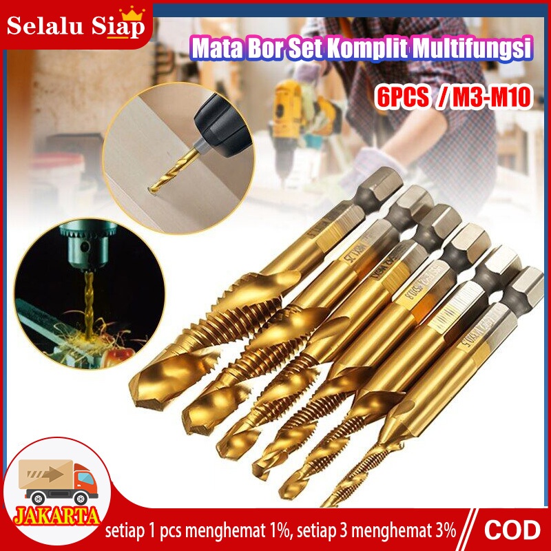 Jual 6 Buah M3-M10 Mata Bor Tap Sekrup Hss Mata Bor Set Countersink Deburr Bit Kombinasi Metrik ...