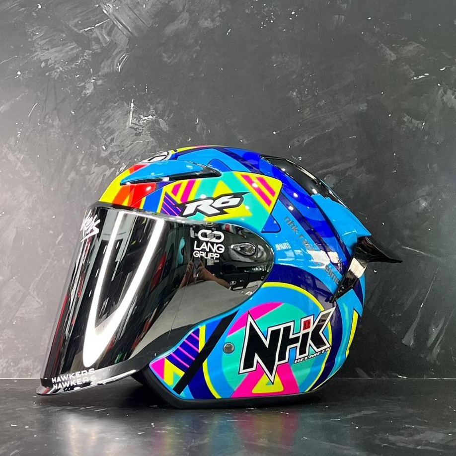 Jual HELM NHK R6 MOTIF PIGMENT BLUE - HALF FACE SINGLE VISOR - NHK HELM ...