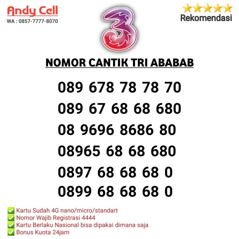 Jual nomor cantik tri seri ababab | Shopee Indonesia