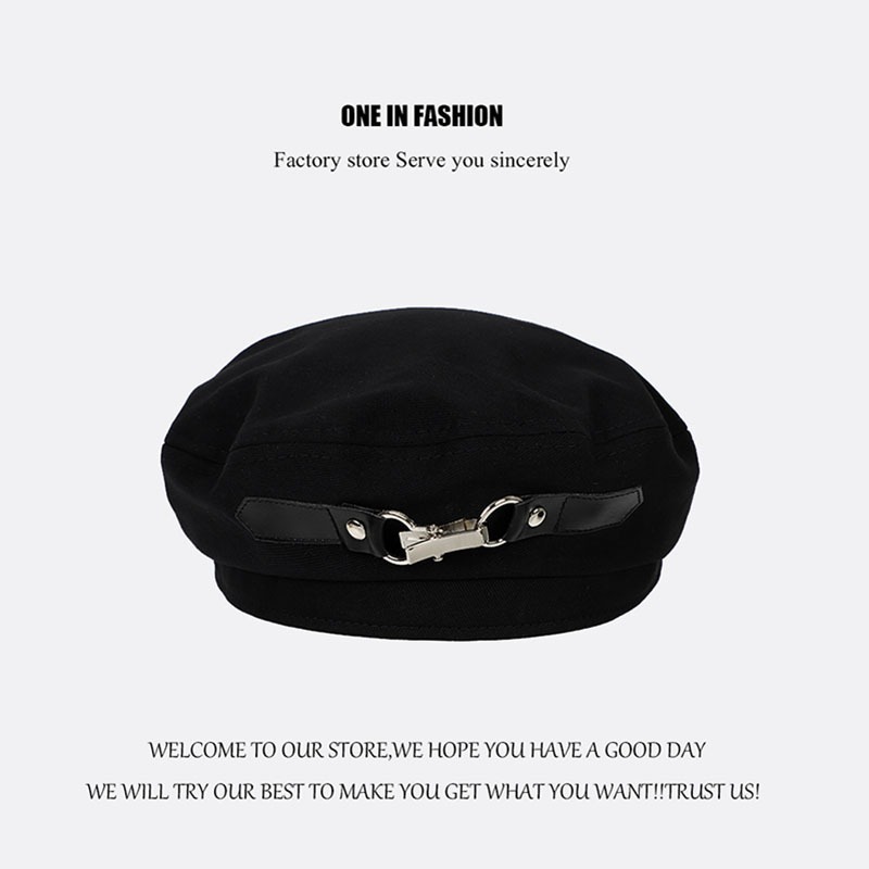 Jual BH-05 topi beret baret leather buckle hat retro painter mangaka ...