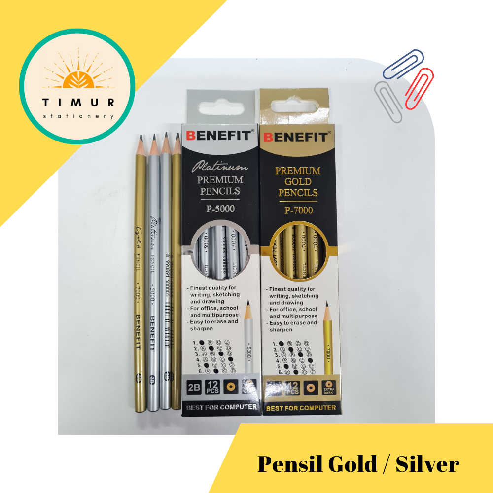 Jual Pensil 2b Metalik Gold Silver By Benefit Isi 12pcs Shopee Indonesia