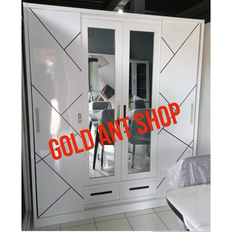 Jual Lemari Pakaian Baju Sliding Besi Jumbo 4 Pintu 160 Kaca / Lemari ...
