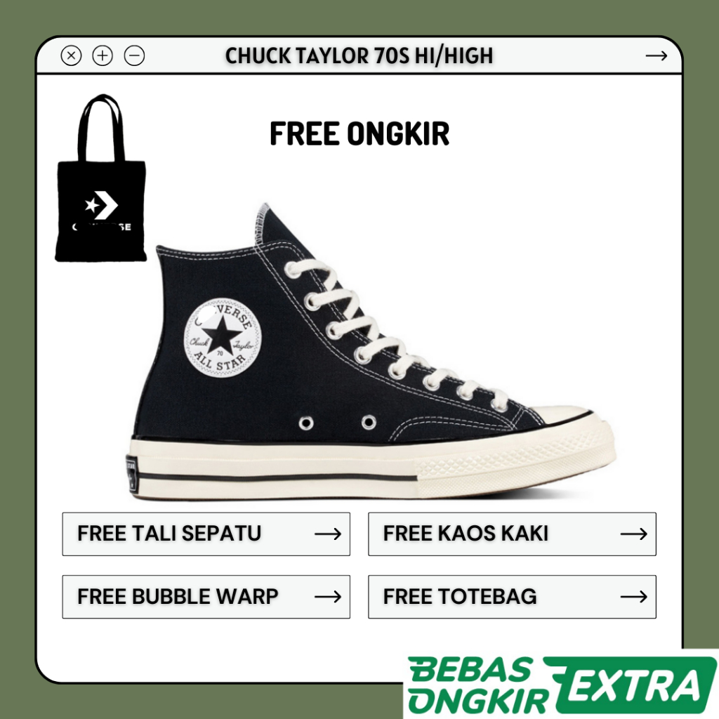 Jual Converse 70s Chuck Taylor High Black White / Sepatu Konvers ...