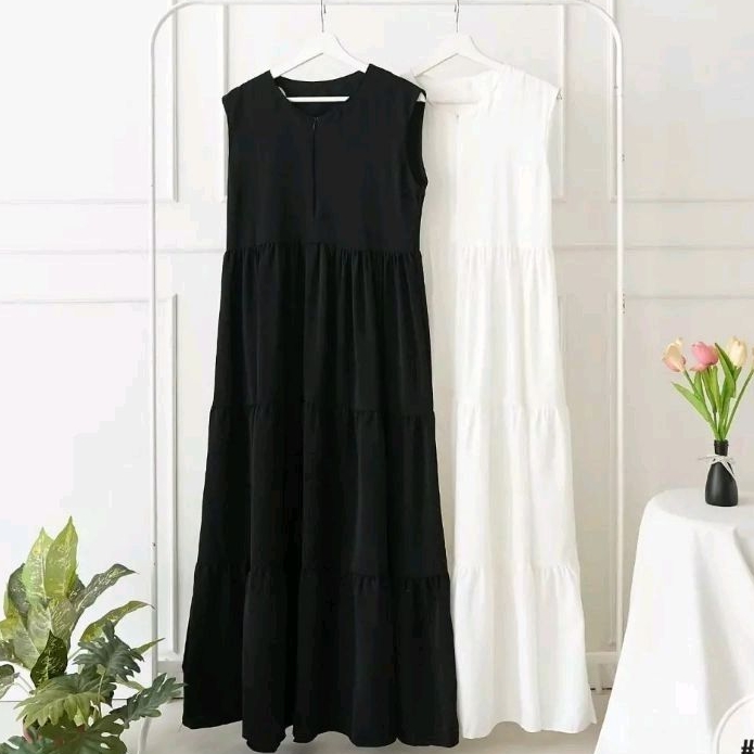 Jual Inner Dress Tanpa Lengan Busui Rempel Susun Resleting Depan ...