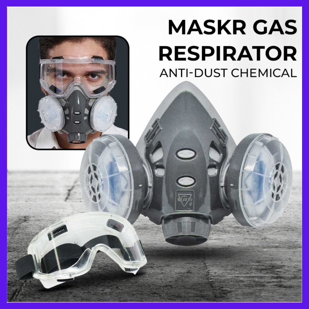 Jual 308Plus Masker Gas Respirator Half Face with Safety Glasses - SF03 ...