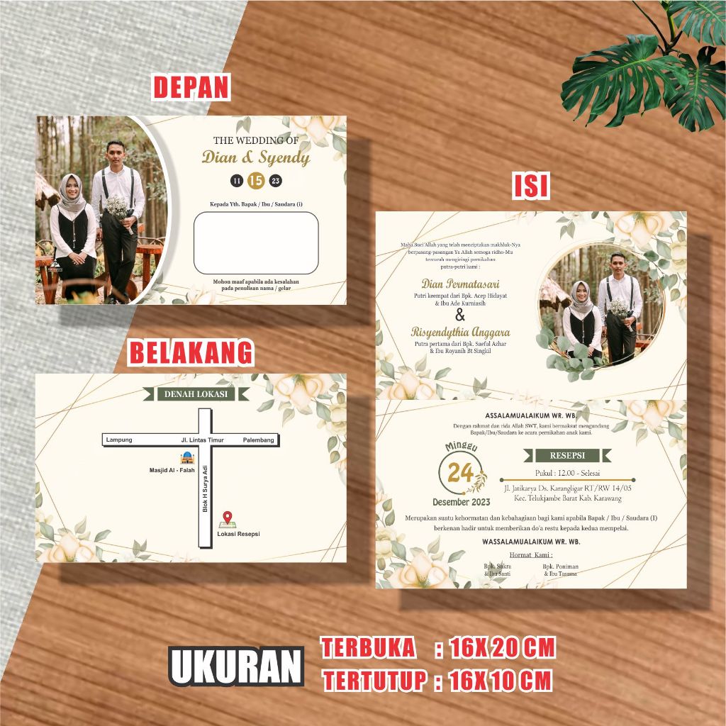 Jual undangan pernikahan lipat A Free (desain, plastik, foto, denah ...