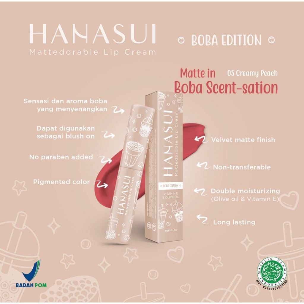 Jual Hanasui Mattedorable Lipcream Boba Edition | LipCream Cair Matte ...