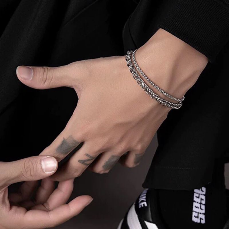 Jual gelang rantai titanium gelang tangan double model sisik naga dan ...