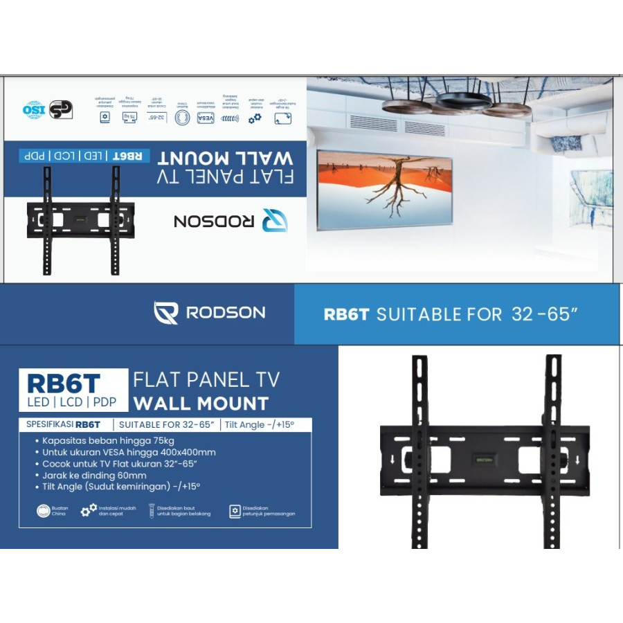 Jual Bracket TV Monitor RODSON RB6T Wall Mount Flat Panel TV LED 32"-65 ...