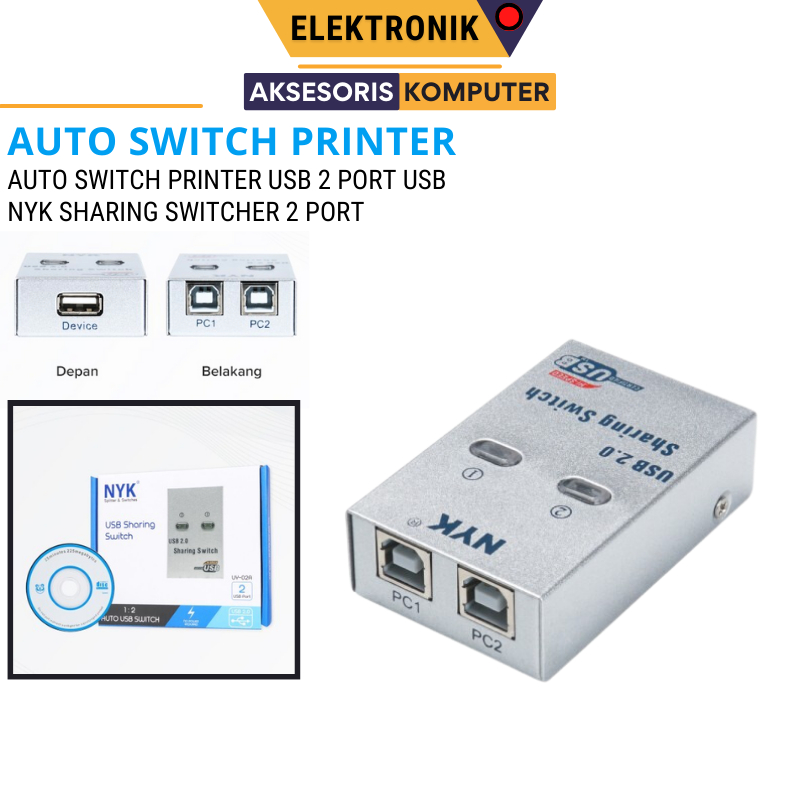 Jual Auto Switch Printer USB 2-Port [USB 2.0 Sharing Switch 2-Port] | Shopee Indonesia