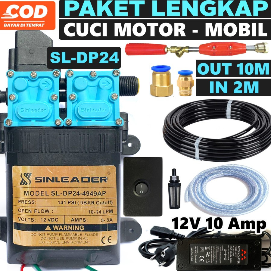 Jual Paket lengkap cuci motor - mobil dual pump Sinleader SL DP24 - JET STIK 30CM Selang PU 10mm ...