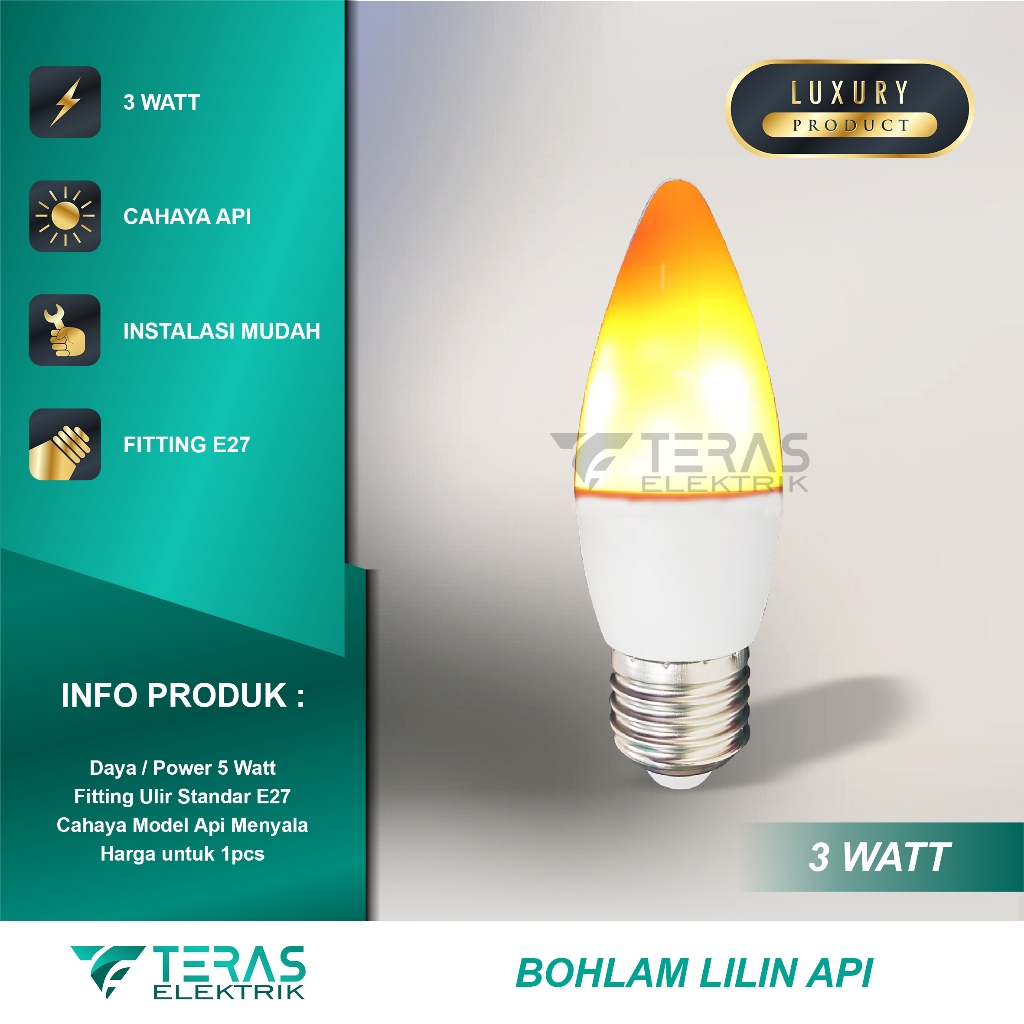 Jual Lampu LED lilin flame led effect 3 watt fitting E27 cahaya nyala ...