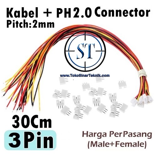 Jual Sepasang Micro PH 30cm 2.0mm 3-Pin JST 3 Jalur Connector Plug Male Female Mini JST PH 2.0 ...